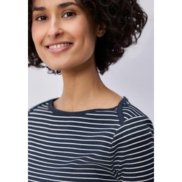 3/4-Arm-Shirt Street One, Damen, Gr. 38, shadowed navy, Web, 96% Baumwolle, 4% Elasthan, gestreift, normal normal, U-Boot-Ausschnitt, abgesteppt, Shirts 3/4-Arm-Shirt, mit U-Boot-Ausschnitt