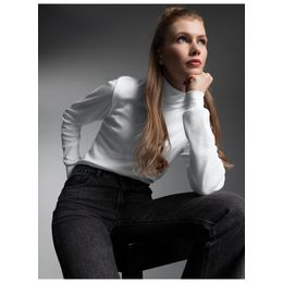 TRIGEMA Damen Rollkragenshirt "TRIGEMA Langarm Ski- und Sport-Rollkragenpullover", wei&szlig;, Basic, Gr. M, Feinripp, 100% Baumwolle (Bio-Baumwolle kbA),