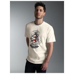 TRIGEMA Herren T-Shirt "TRIGEMA T Shirt mit Leuchtturm Motiv", beige, Basic, Gr. L, Single Jersey, 100% Baumwolle, Shirts
