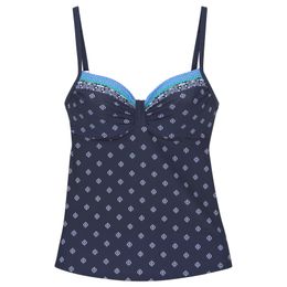 Lascana Damen B&uuml;gel-Tankini-Top "Jimer", blau, Gr. 50, bedruckt, Recycling-Polyamid, Bikini-Oberteile, mit Unterbrustgummi