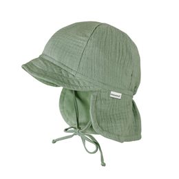 MaxiMo Jungen Schirmm&uuml;tzegr&uuml;n, Gr. 51, unifarben, Web, Baumwolle, M&uuml;tzen, Musselin, Nackenschutz, Bindeband, Unisex, UV-Schutz