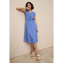 Tamaris Damen Midikleid, blau, Gr. 36, gestreift, Web, Obermaterial: 100% Viskose, Kleider, mit Schleifendetails und taillierter Silhouette