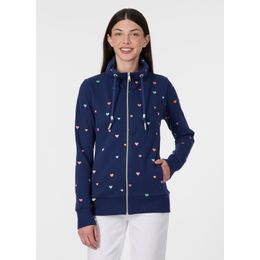 Ragwear Damen Sweatjacke "RONETTE HEARTS", blau, Gr. M, bedruckt, Sweatware, Obermaterial: 70% Baumwolle, 30% Polyester, Sweatjacken,