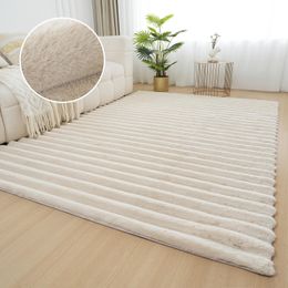 Teppich OTTO HOME, B:160cm H:28mm L:230cm, beige, Kunstfaser, Wohnzimmer, Teppiche, "Melanie, Kunstfellteppich, besonders weich, Hoch-Tief-Effekt",