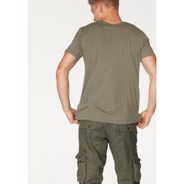 Herren Rundhalsshirt "Logo Print T", gr&uuml;n, Gr. L, Alpha Industries, unifarben, Single Jersey, Obermaterial: 100% Baumwolle, Shirts