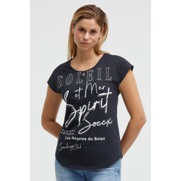 Rundhalsshirt SOCCX, Damen, Gr. S, blau, Single Jersey, Material: 100% Baumwolle, bedruckt, slim fit normal, Rundhals, angeschnitten, Shirts Rundhalsshirt, mit &uuml;berschnittenen Schultern