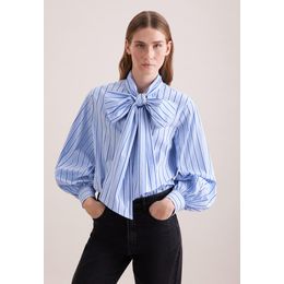 Seidensticker Damen Schluppenbluse, blau, Gr. 42, gestreift, 73% Baumwolle, 23% Polyamid, 4% Elasthan, Blusen, 1/1 Binderkragen Gestreift