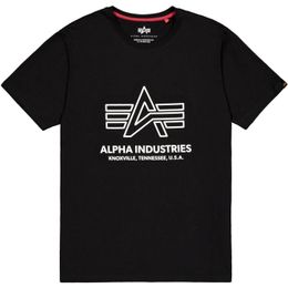 Herren Rundhalsshirt "Logo Print T", schwarz, Gr. L, Alpha Industries, bedruckt, Single Jersey, Obermaterial: 100% Baumwolle, Shirts, Baumwolle,