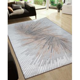 Teppich OTTO HOME, B:200cm H:8mm L:290cm, silber, Kunstfaser, Wohnzimmer, Teppiche, "Elora Kurzflor", mit leichtem Glanz, Hoch Tief Struktur,