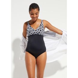 Umstandsbadeanzug bonprix, Damen, Gr. 50, N-Gr, schwarz, wei&szlig; graphisch, Obermaterial: 80% Polyamid, 20% Elasthan. Futter: 100% Polyester, Badeanz&uuml;ge, sportlicher Stil, verstellbare Tr&auml;ger, aus Polyamid und Elasthan