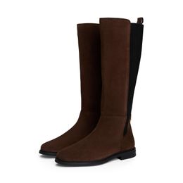 Tommy Hilfiger Damen Stiefel "FLAG SUEDE LONG BOOT", Gr. 36, braun, Veloursleder, Schuhe, Langschaftstiefel, Rei&szlig;verschlussstiefel mit