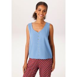 Aniston CASUAL Damen Blusentop, blau, Gr. 38, Leinenoptik, unifarben, Web, Obermaterial: 100% Polyester, Blusen, in Leinen-Optik