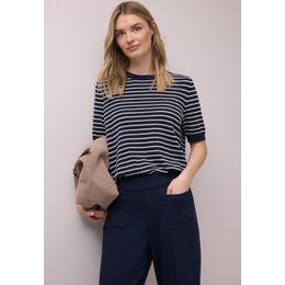 Street One Damen Kurzarmpullovershadowed navy, Gr. 38, gestreift, Strick, Obermaterial: 60% Viskose, 40% Baumwolle, Pullover, mit Streifenmuster