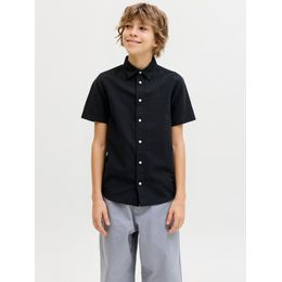 Jack & Jones Kinder Kurzarmhemd "JJEBREEZE LINEN BLEND SHIRT S/S SN JNR"schwarz, Gr. 176, JACK & JONES JUNIOR, unifarben, Web, Obermaterial: 70% Baumwolle, 30%