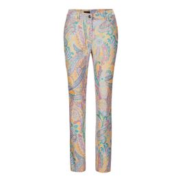 GOLDNER Damen Chinohose "Kurzgr&ouml;&szlig;e Elegante Hose LOUISA mit Paisley-Muster", lila, Gr. 23, Obermaterial: 68% Baumwolle CO. 29% Polyester PES. 3%