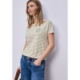 Street One Damen T-Shirtsafari beige, Gr. 42, gestreift, Stoff, 50% Modal, 50% Baumwolle, Shirts, Jersey