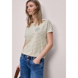 Street One Damen T-Shirt, beige, Gr. 44, gestreift, Stoff, 50% Modal, 50% Baumwolle, Shirts, Jersey