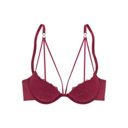 Lascana Damen Push-up-BH, Gr. 80, rot, Spitze, Obermaterial: 60% Polyamid, 35% Polyester, 5% Elasthan, BHs, aus Spitze mit h&uuml;bscher B&auml;ndchenoptik,