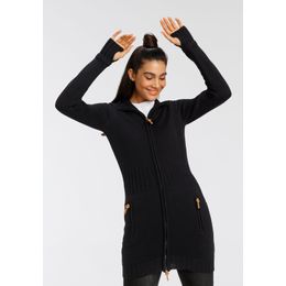 Kangaroos Damen Kapuzenstrickjacke, schwarz, Gr. 52, kontrastfarbene Details, unifarben, Strick, Obermaterial: 50% Baumwolle, 50% Polyacryl,