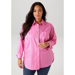 ANISTON PLUS Damen Hemdbluse, wei&szlig;, Gr. 54, gestreift, Web, Obermaterial: 52% Polyester, 48% Viskose, Blusen, in 2 unterschiedlichen Streifen-Dessins