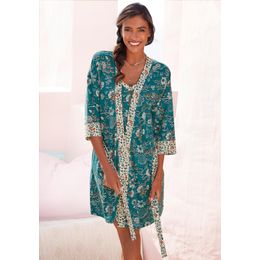 Lascana Damen Kimono, Gr. 32, bunt, Jersey, gemustert, Hausm&auml;ntel, mit Blumen Allover-Druck