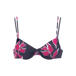 Lascana Damen B&uuml;gel-Bikini-Top, blau, Gr. 40, bedruckt, Microfaser, Polyamid, Bikini-Oberteile, im Bl&auml;tter-Design