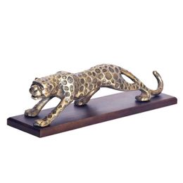 Pharao24.de Leopard Skulptur Deko Leopard aus Metall in Goldfarben
