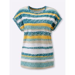 Classic Basics Damen T-Shirt "Kurzarm-Shirt", gelb, Gr. 46, bedruckt, gemustert, gestreift, mehrfarbig, 100% Baumwolle, Shirts