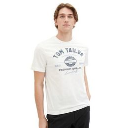 Tom Tailor Herren T-Shirt, wei&szlig;, Gr. M, bedruckt, Single Jersey, Obermaterial: 100% Baumwolle, Shirts, mit gro&szlig;em Logofrontprint