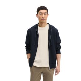 Marc O'Polo MARC O'POLO Herren Kapuzenstrickjackeschwarz navy, Gr. M, unifarben, Rippstrick, Obermaterial: 100% Baumwolle, Strickjacken, regular Fit, geteilte