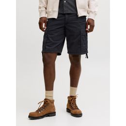 Jack & Jones JACK & JONES Herren Cargoshorts "JPSTCOLE FRANK CARGO SHORT MID SN", schwarz, Gr. XS, unifarben, Web, Obermaterial: 100% Baumwolle, Hosen, mit