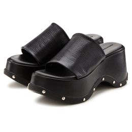 Damen Pantolette "Mule, Sandale, offener Schuh, Lederpantolette, Sommerschuhe", French Connection, Gr. 38, schwarz, Obermaterial: 100% Rindsleder.