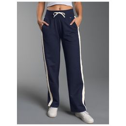 TRIGEMA Damen Jerseyhose "TRIGEMA Jogginghose mit kontrastfarbigen Elementen", blau, Basic, Gr. XL, Sweatware, 50% Baumwolle, 50% Polyester, Hosen