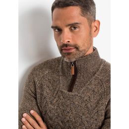 bonprix Herren Strickpullover "Troyer-Pullover mit Wolle", braun, Gr. 44, meliert, Obermaterial: 90% Polyacryl, 10% Wolle, Pullover, aus