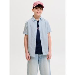 Jack & Jones Kinder Kurzarmhemd "JJEBREEZE LINEN BLEND SHIRT S/S SN JNR"celestial blau, Gr. 140, JACK & JONES JUNIOR, unifarben, Web, Obermaterial: 70% Baumwolle,