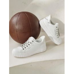 Marco Tozzi Damen Plateausneaker, Gr. 37, wei&szlig;, Lederimitat, Schuhe, Freizeitschuh, Halbschuh, Schn&uuml;rschuh mit gepolstertem Schaftrand