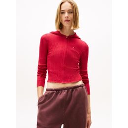 Tommy Jeans Damen Strickjacke "TJW ESSENTIAL ZIPPER HOOD CARDI", pink, Gr. S, unifarben, Strick, Obermaterial: 65% Baumwolle, 35% Polyamid,