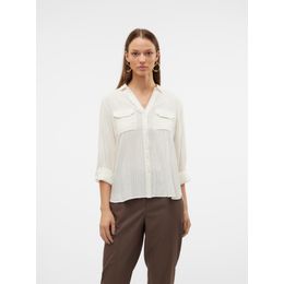 V&eacute;ro Moda VERO MODA Damen Hemdbluse "VMBUMPY LS GLITTER SHIRT WVN GA NOOS", wei&szlig;, Gr. M, gestreift, Web, Obermaterial: 98% Viskose, 2% metallisierte Fasern,