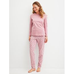 Calida Damen Schlafanzug "Cotton Special", Gr. L, lila, Single Jersey, Obermaterial: 100% Baumwolle, Homewear-Sets, Langarm, bequem, Baumwolle,