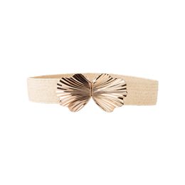 bonprix Damen Stretchg&uuml;rtelnatur, goldfarben, Gr. 115, unifarben, Kunstfaser, G&uuml;rtel, aus Polyester und Elastodien, flexibles Material, klassischer