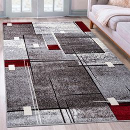 Teppich OTTO HOME, B:120cm H:9mm L:180cm, rot, Kunstfaser, Wohnzimmer, Teppiche, "Deblin", weicher Flor, Kurzflor, Karo-Design, modern, geometrisches