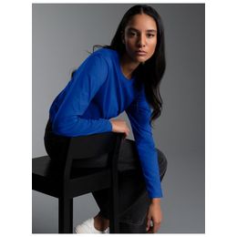 TRIGEMA Damen T-Shirt "TRIGEMA Langarmshirt aus 100% Baumwolle", blau, Basic, Gr. M, Single Jersey, 100% Baumwolle, Shirts
