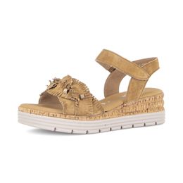 Gabor Damen Keilsandalette "Genua", Gr. 38hellbraun, Ziegenveloursleder, Schuhe, Plateau, Sommerschuh mit Klettverschluss, G-Weite