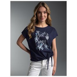 TRIGEMA Damen T-Shirt "TRIGEMA T Shirt mit Maritimem Motiv", blau, Basic, Gr. L, Single Jersey, 100% Baumwolle, Shirts
