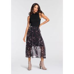 Laura Scott Damen Abendkleid, schwarz, Gr. 40, bedruckt, gemustert, mehrfarbig, transparent, unifarben, Web, Obermaterial: 95% Viskose, 5% Elasthan.