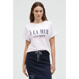 SOCCX Damen Rundhalsshirtwei&szlig;, Gr. M, bedruckt, Single Jersey, Material: 100% Baumwolle, Shirts, mit Turn-Up-&Auml;rmel