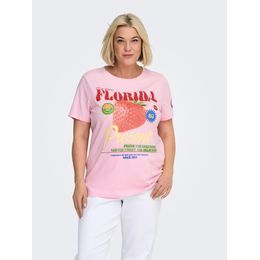 Only CARMAKOMA Damen Kurzarmshirt "CARBOLETTE LIFE REG S/S TOP BOX JRS", rosa, Gr. M, bedruckt, Jersey, Obermaterial: 100% Baumwolle, Shirts