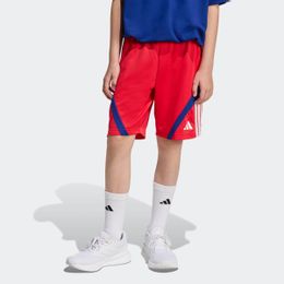 Jungen Shorts "J HOT SHO"pure ruby, wei&szlig;, mystery ink,, Gr. 128, adidas Sportswear, Obermaterial: 100% Polyester, Hosen, Kinder Shorts, sportlicher