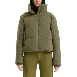 QS Damen Steppjackeolive, Gr. XL, unifarben, Cord, Obermaterial: 100% Polyester. Futter: 100% Polyester, Jacken, kurz, aus Cord und mit Stehkragen