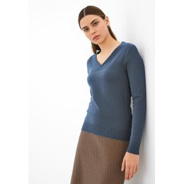 V-Ausschnitt-Pullover Vila "VIRIL V-NECK L/S KNIT TOP - NOOS", Damen, Gr. L (40), blau (vintage indigo detail:schwarz melange), Feinstrick, Obermaterial: 50% Viskose, 27% Nylon, 23% Polyester, meliert, regular fit normal, V-Ausschnitt, Pullover, Materialmix, regular fit